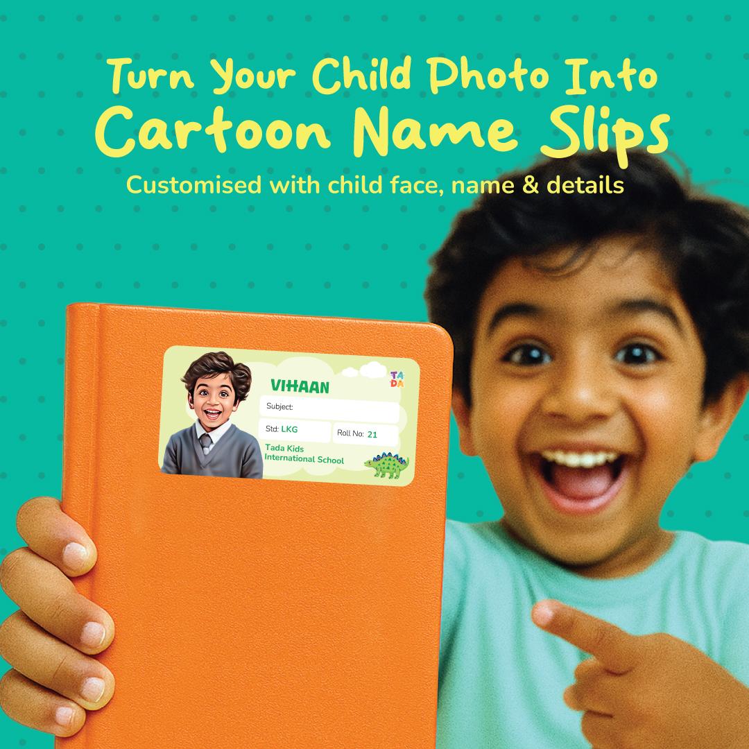 Custom Name Slip with Kid's Name & Cartoonised Photo